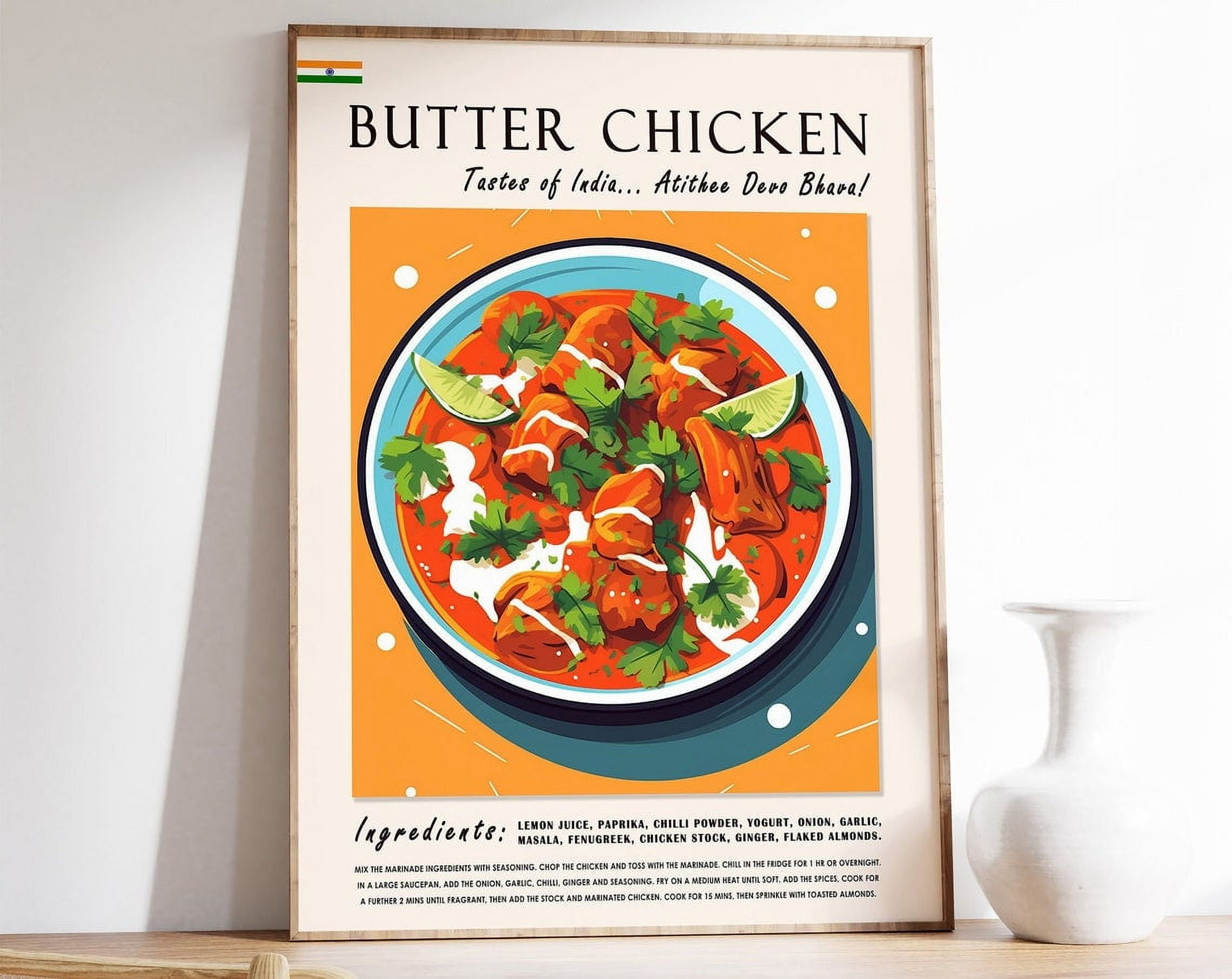Butter Chicken Indian Food Poster, Indian Food Art, Kitchen Decor ...