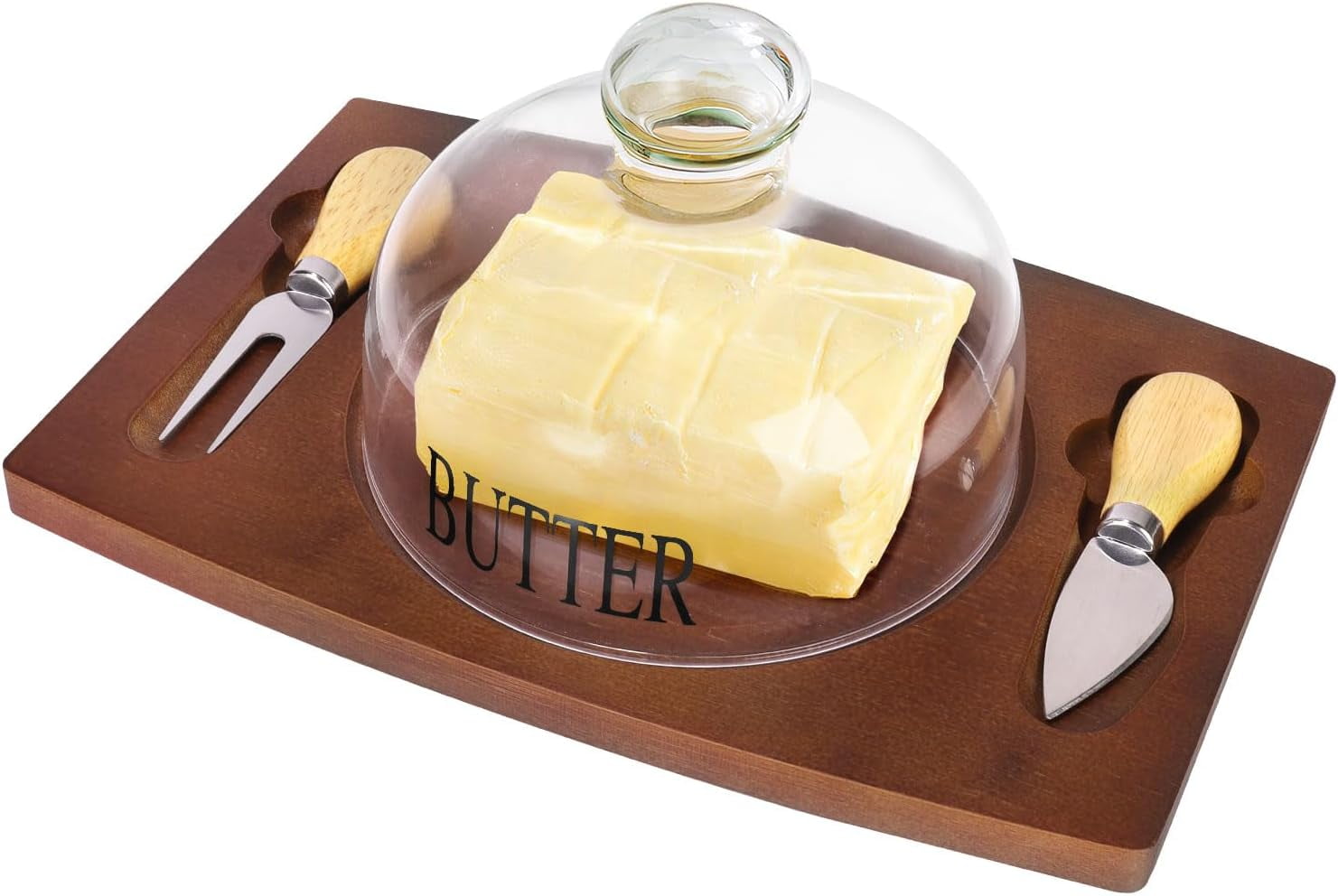 Butter Dish with Glass Lid, Bamboo Base, Square Clear Butter Dish with ...