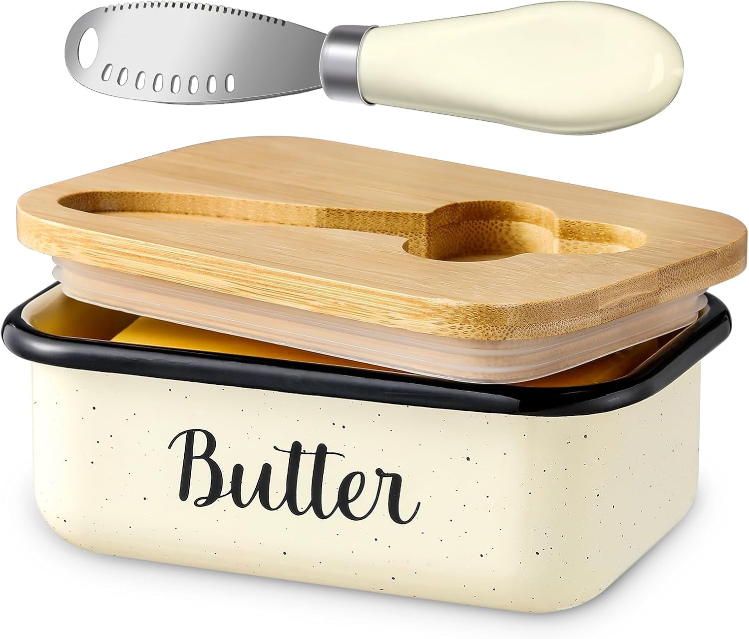 Butter Dish with Lid and Butter Curler Knife, Unbreakable Metal Keeper ...