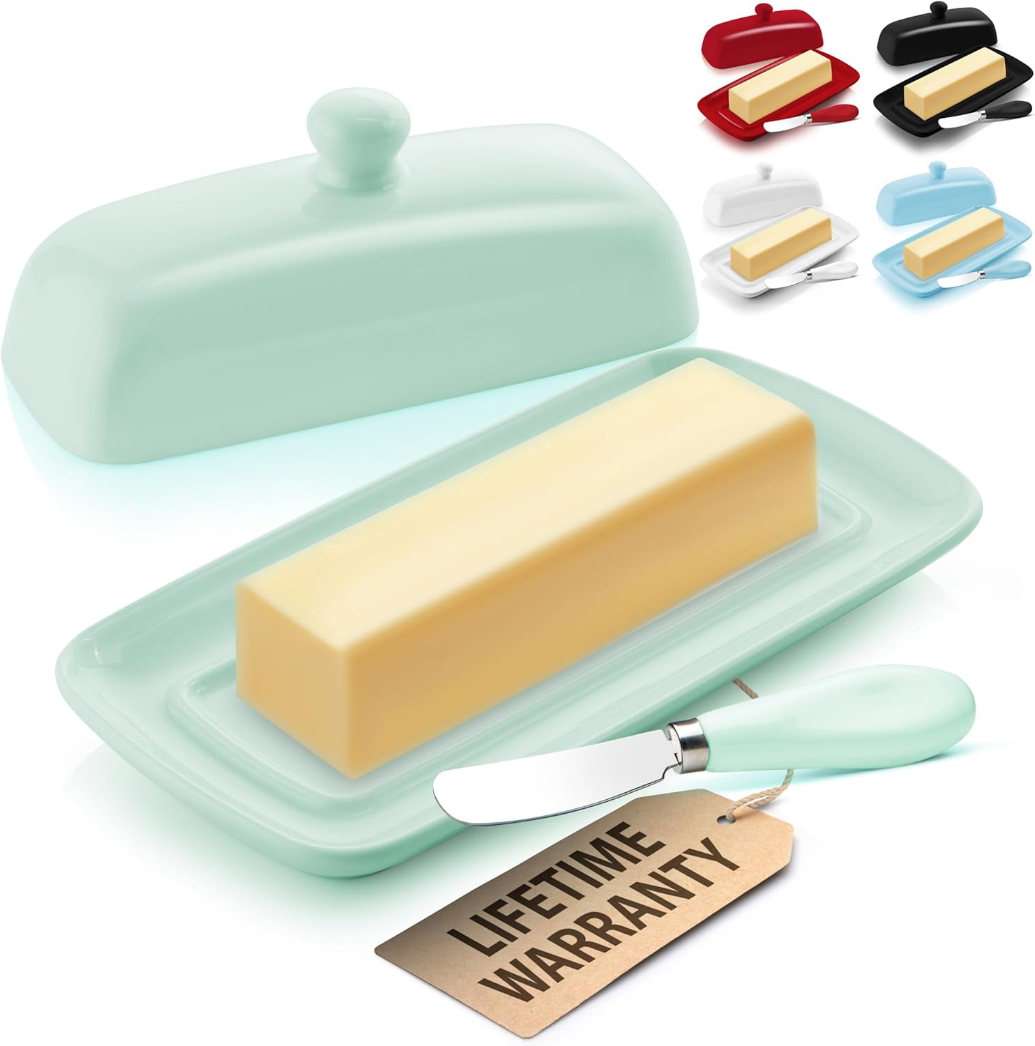 Butter Dish with Lid for Countertop - Porcelain White, Ceramic Butter ...