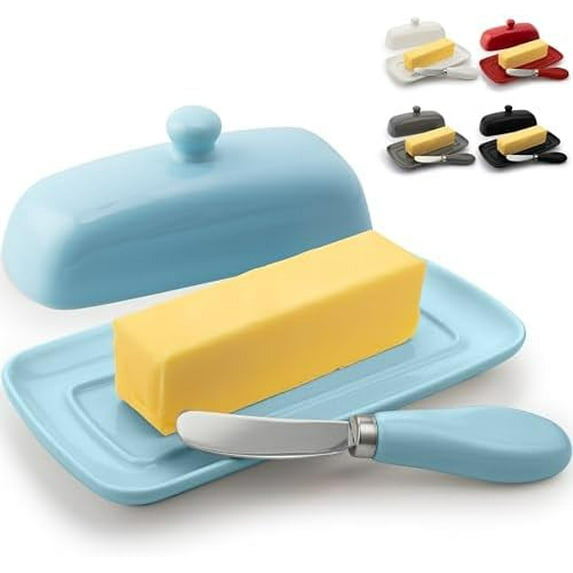 Butter Dish With Lid For Countertop - Porcelain White, Ceramic Butter ...