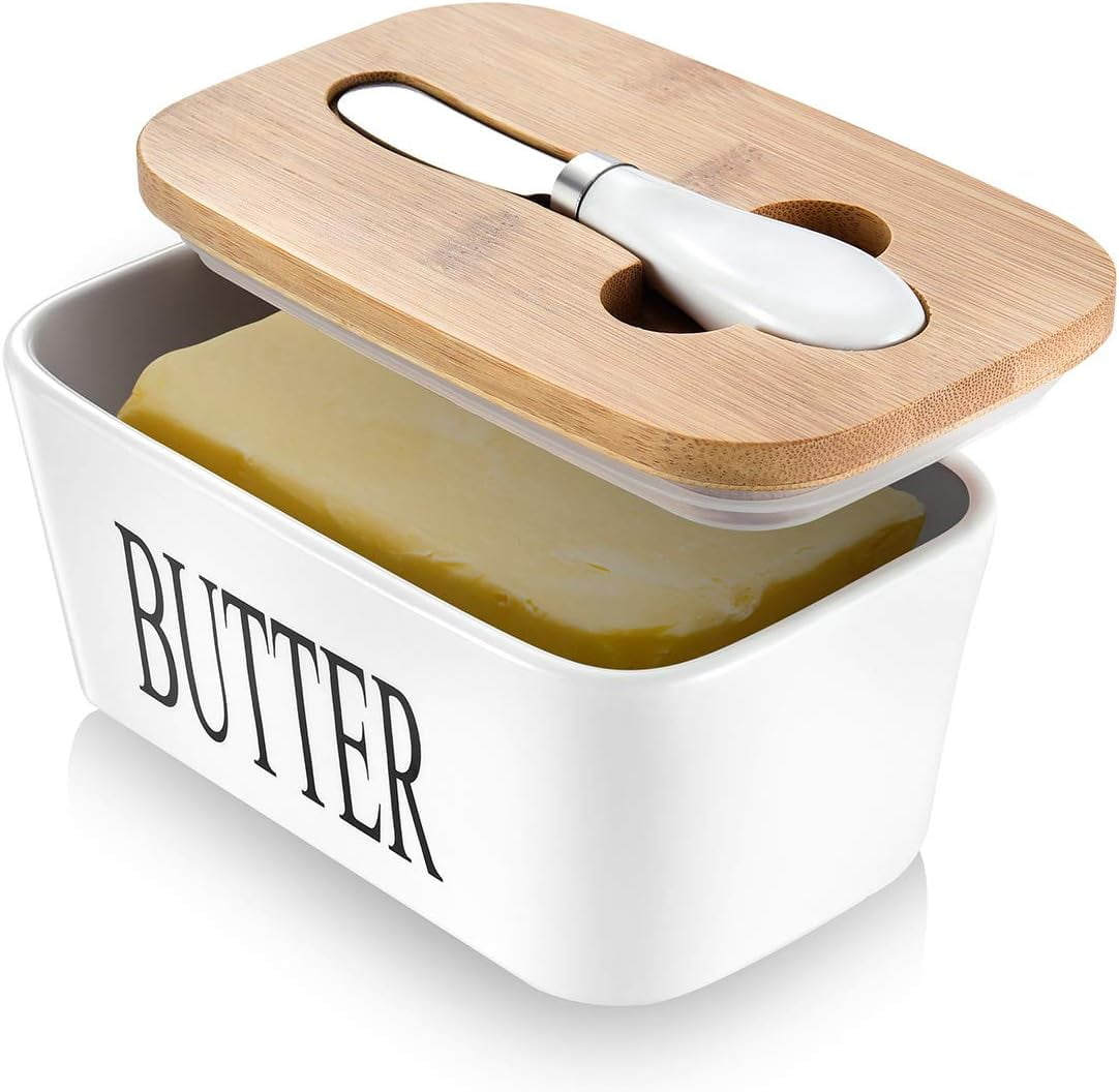 SUSWIM Butter Dish with Lid, Large Butter Dish for Countertop, Ceramic ...