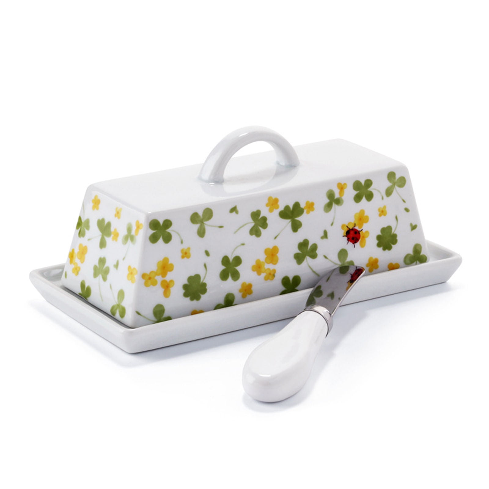 Ceramic Butter Dish, Large Butter Dish With Lid And Knife, 7.5