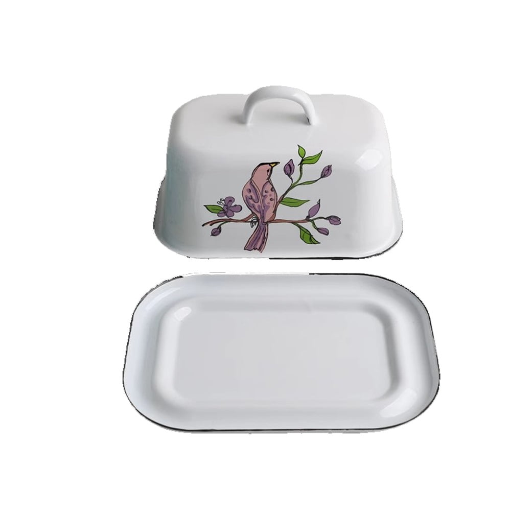 Butter Dish with Lid Dim Sum Tray Butter Box Cheese Storage Box Enamel ...