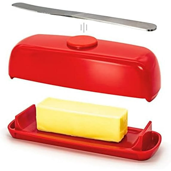 Butter Dish with Lid and Knife, Magnetic Butter Keeper, Easy Scoop, No ...