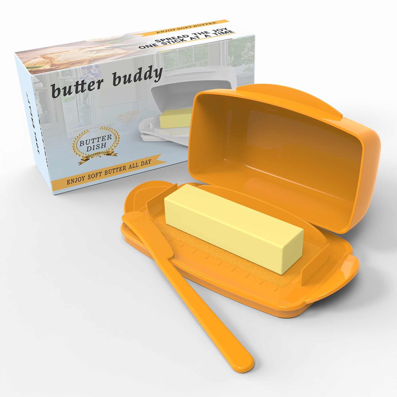 Soul Creat Plastic Butter Dish with Lid and Spreader, Orange - Walmart.com