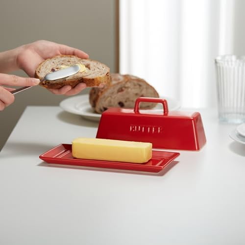 Butter Dish with Lid for Countertop, by Kook, Ceramic Dish Tray with ...