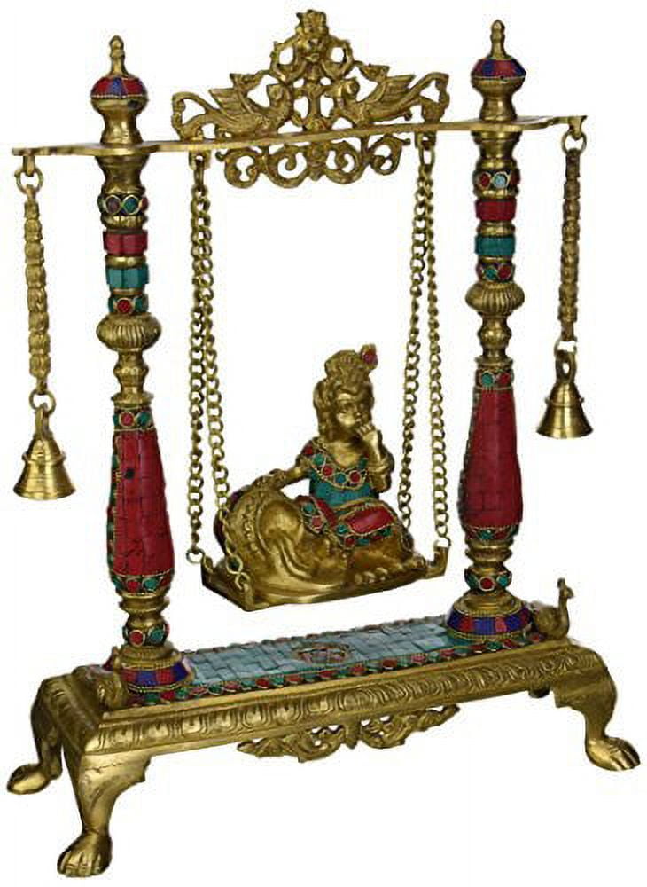 Butter Krishna on a Swing - Brass with Inlay Statue - Walmart.com