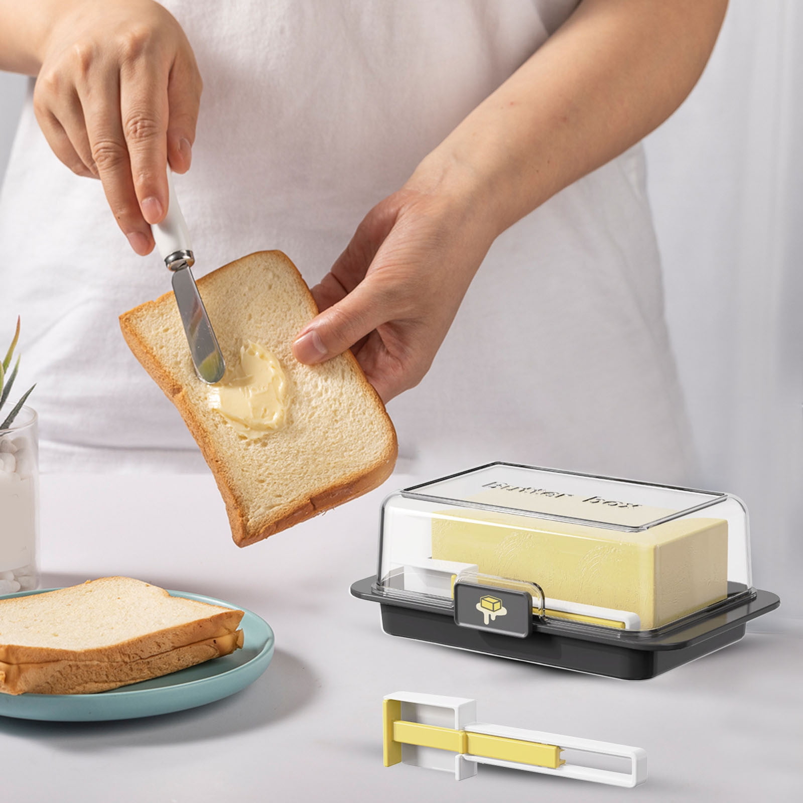 Butter Slicer Cutter Dish Airtight Box Stick Container Airtight Lid ...