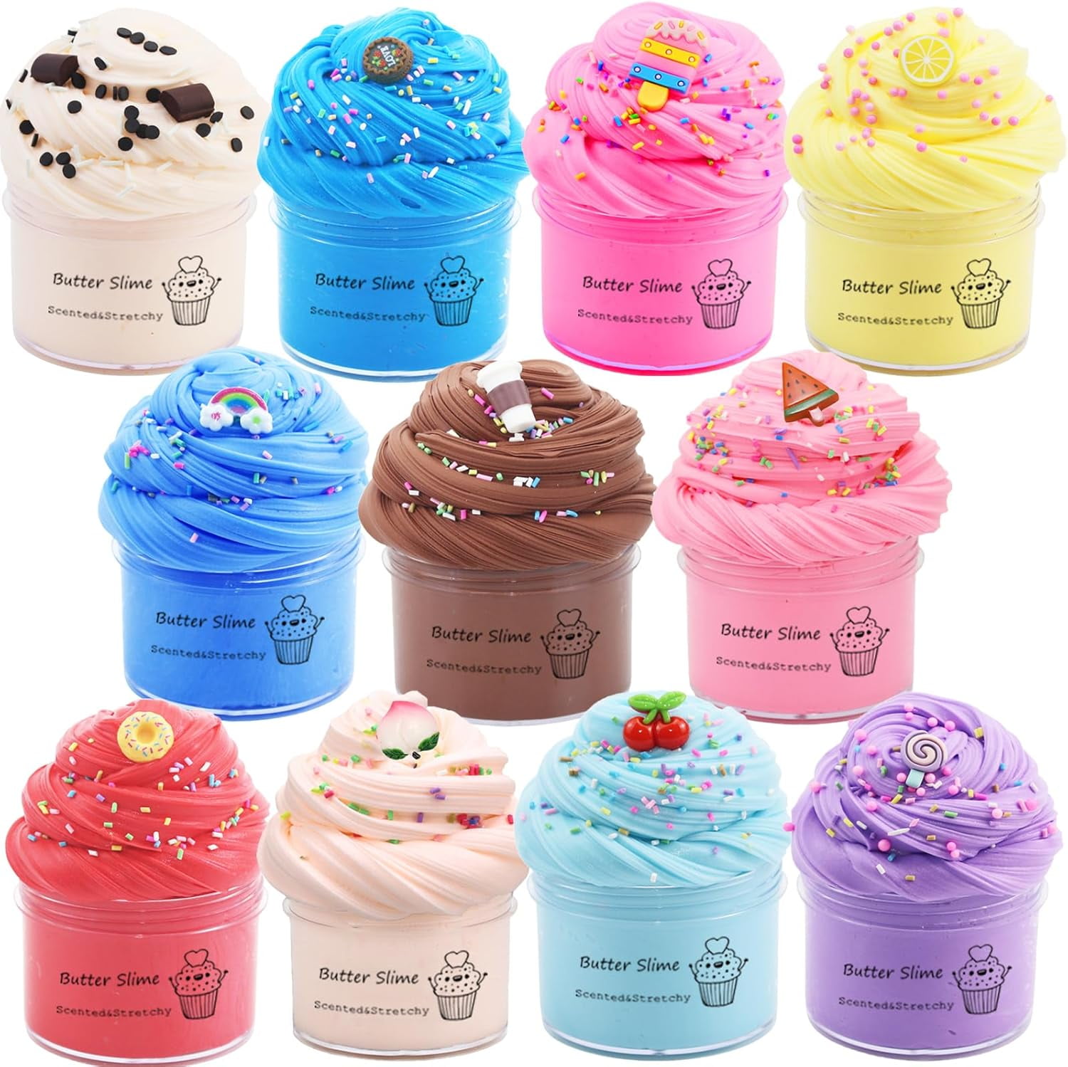 Butter Slime Kit 11 Pack Party Favors for Kids, Colorful Stress Relief ...
