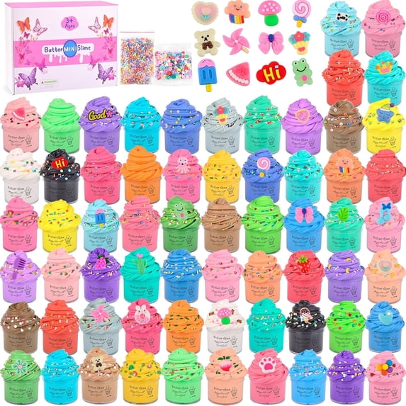 Butter Slime Kit with 64 Pack, Super Soft and Non-Sticky, Birthday ...