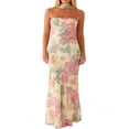 Butter Yellow Floral Tube Maxi Dress Sheer Strapless Long Dress With ...