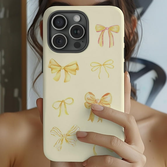 Butter Yellow Girly Bow Ribbon Style Phone Case 17 16 15 14 13 12 11 ...