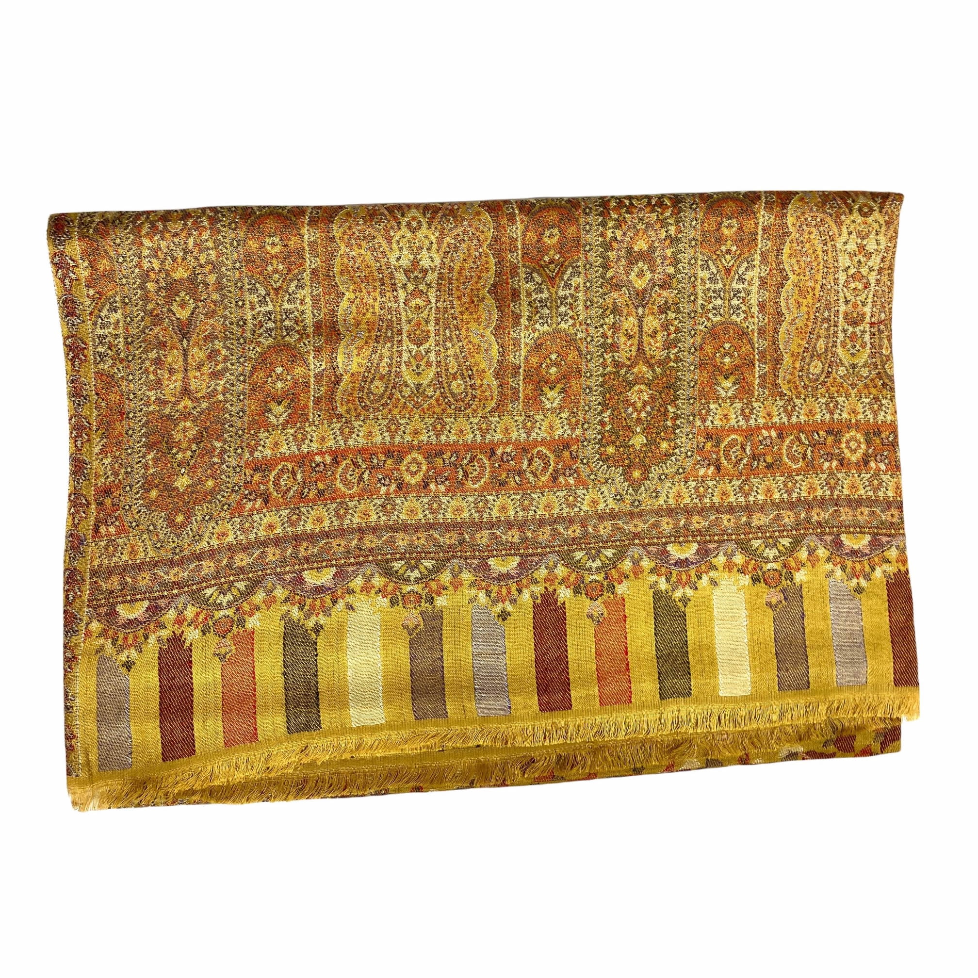 Butter Yellow and Brown Modal Scarf with Fine Kani Prints Long ...