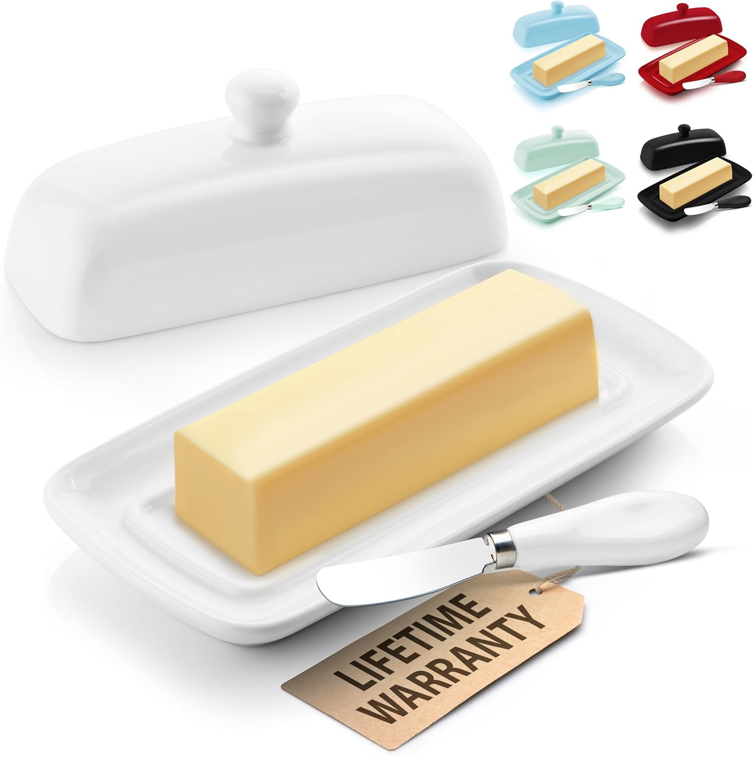 Butter dish with lid for countertops - Porcelain white, Ceramic butter ...