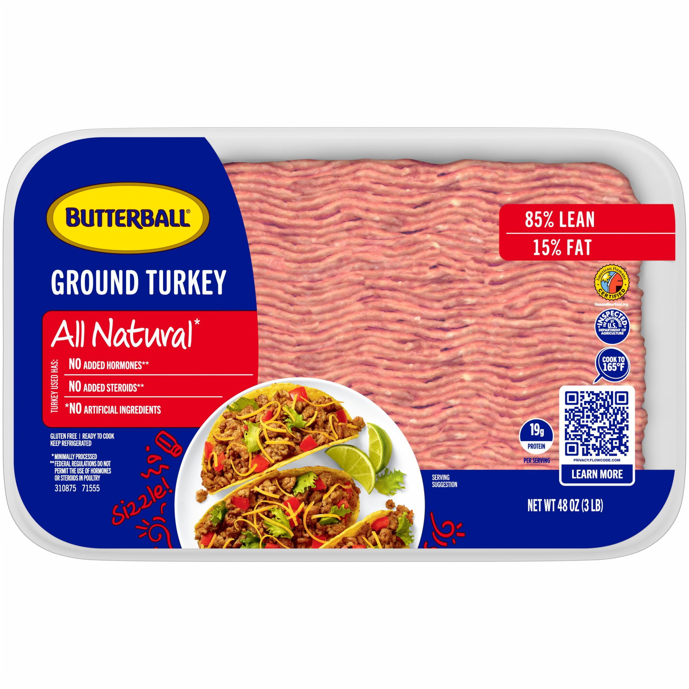 Butterball All Natural Fresh Ground Turkey, 85%/15%, 48oz, 1 Tray ...
