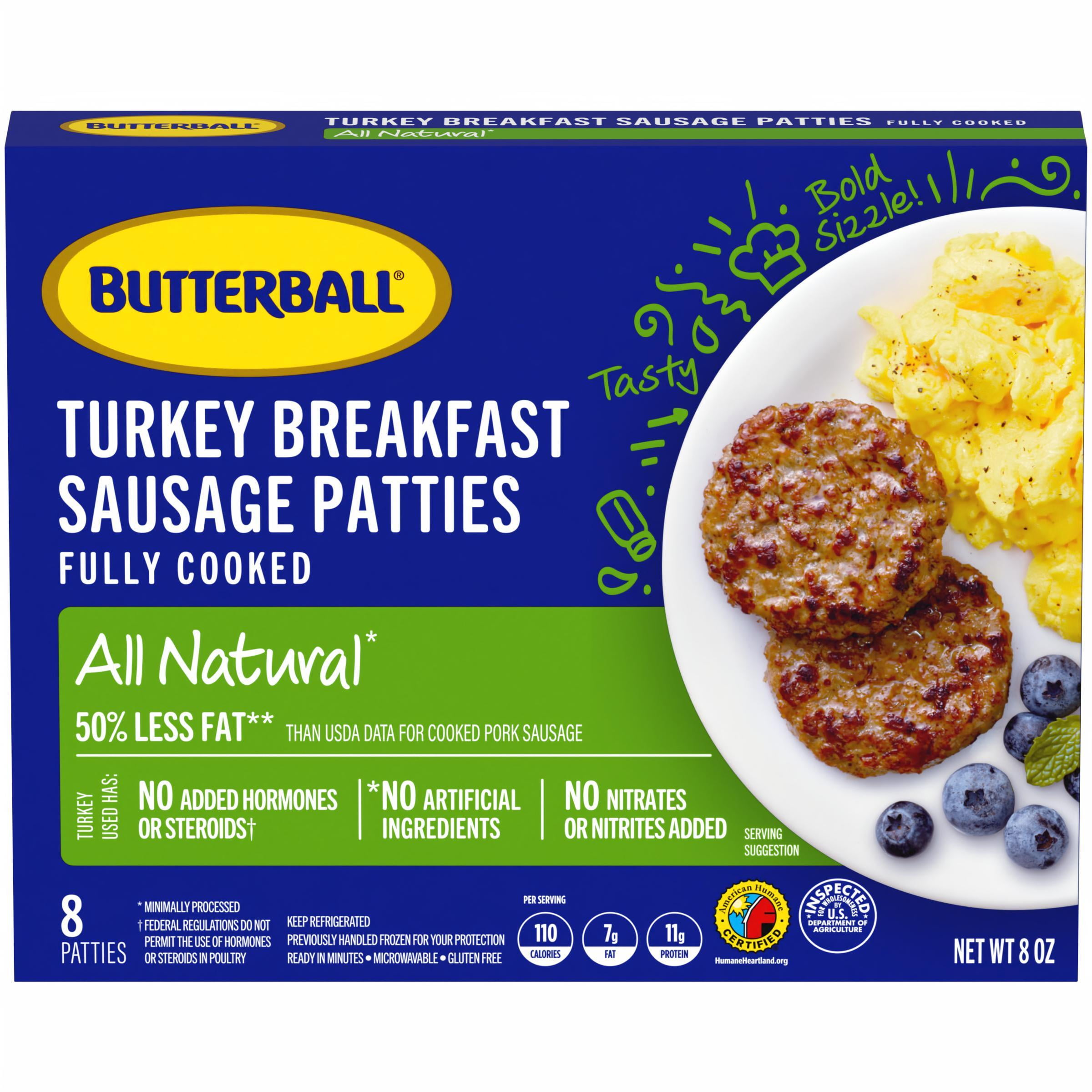Butterball All Natural Turkey Breakfast Sausage Patties, 8 Patties ...