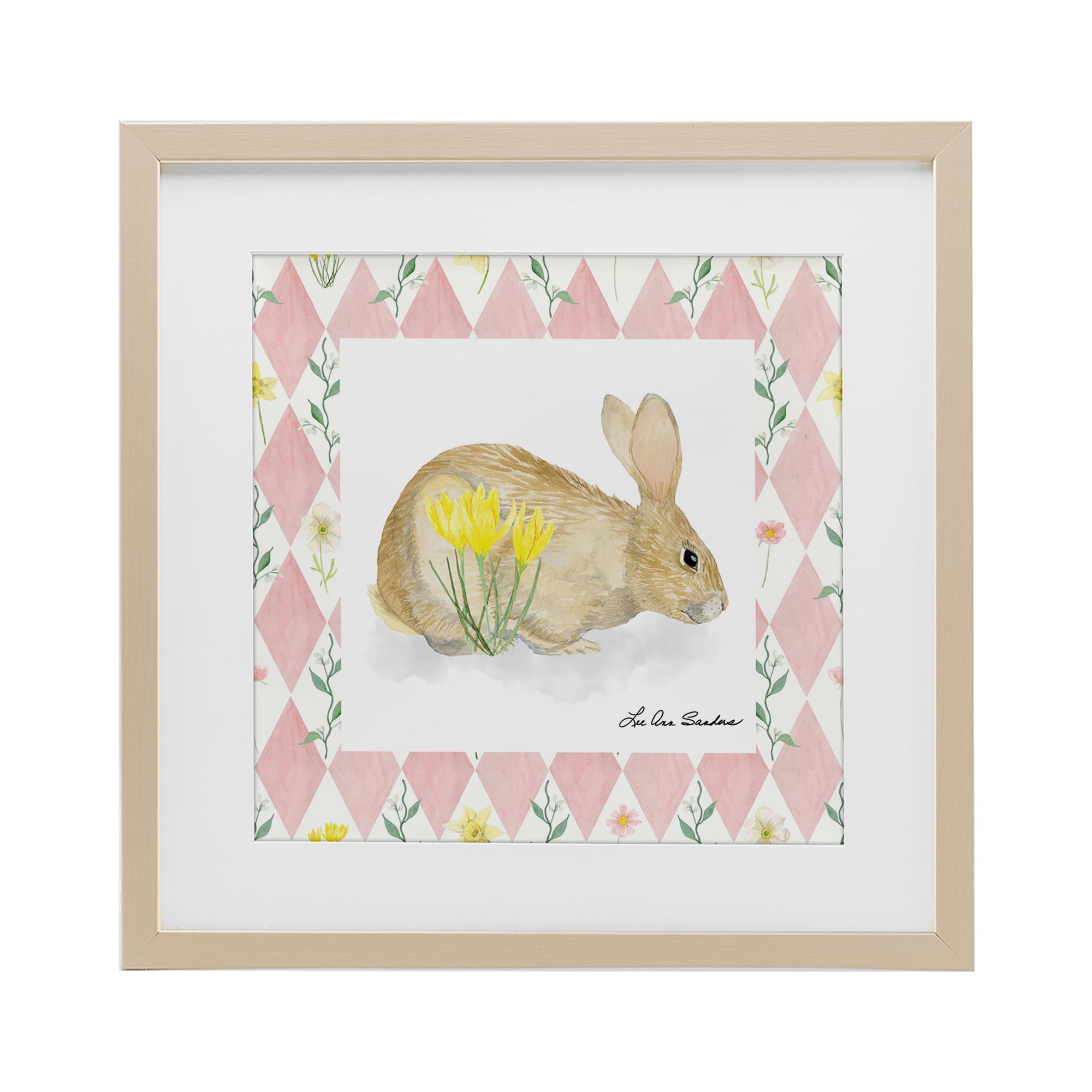 Buttercup Bunny on Pink Argyle Birch Framed Print Under Glass, design ...