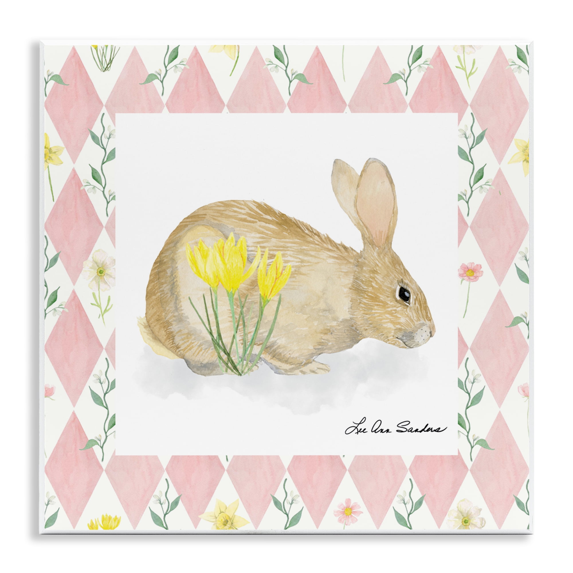 Buttercup Bunny on Pink Argyle Wall Plaque Art, design by Lee Ann ...