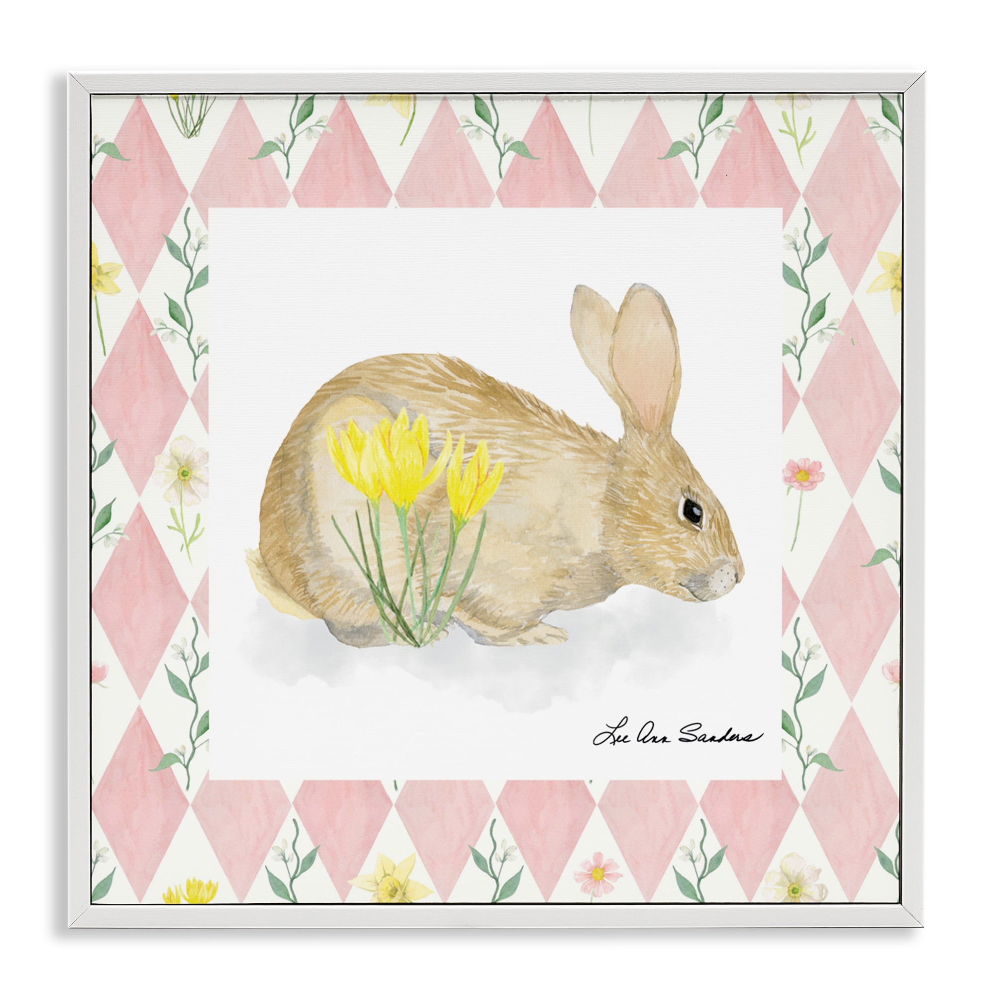 Buttercup Bunny on Pink Argyle White Framed Giclee Art, design by Lee ...