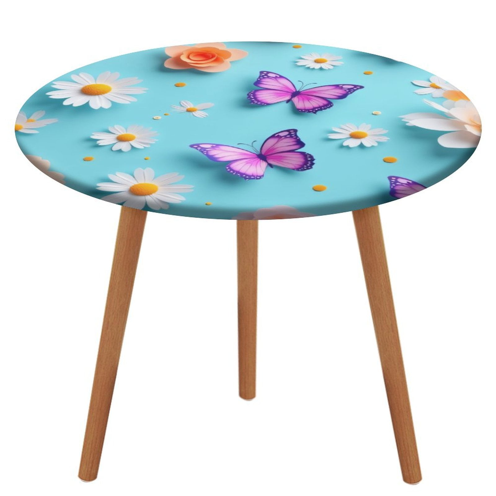 Butterflies And Daisies Pattern Pattern Round Tablecloth Waterproof Elastic Table Clothes for ...