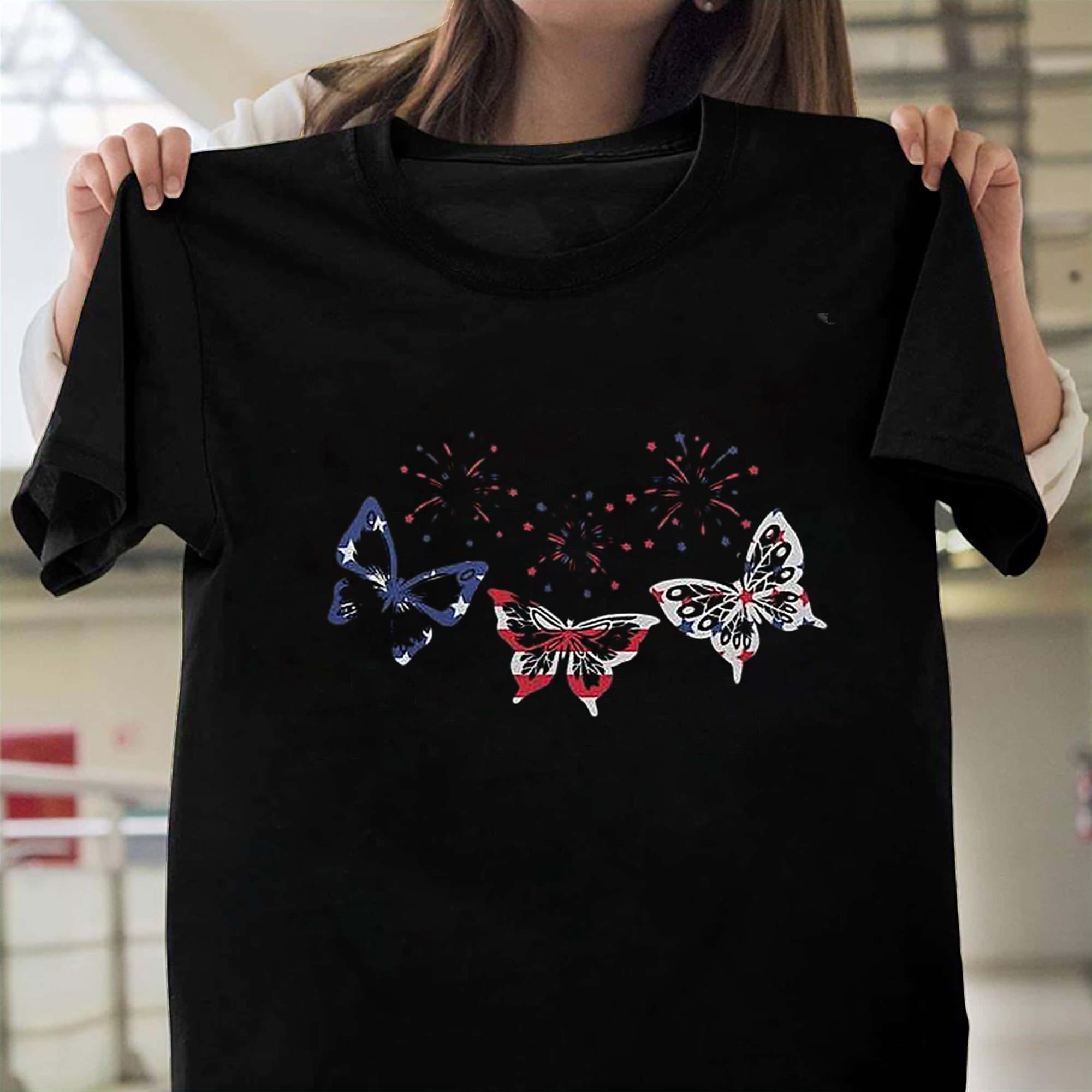 Butterflies And Firecrackers 4th July Patriotic Insect Sparkle T-Shirt ...
