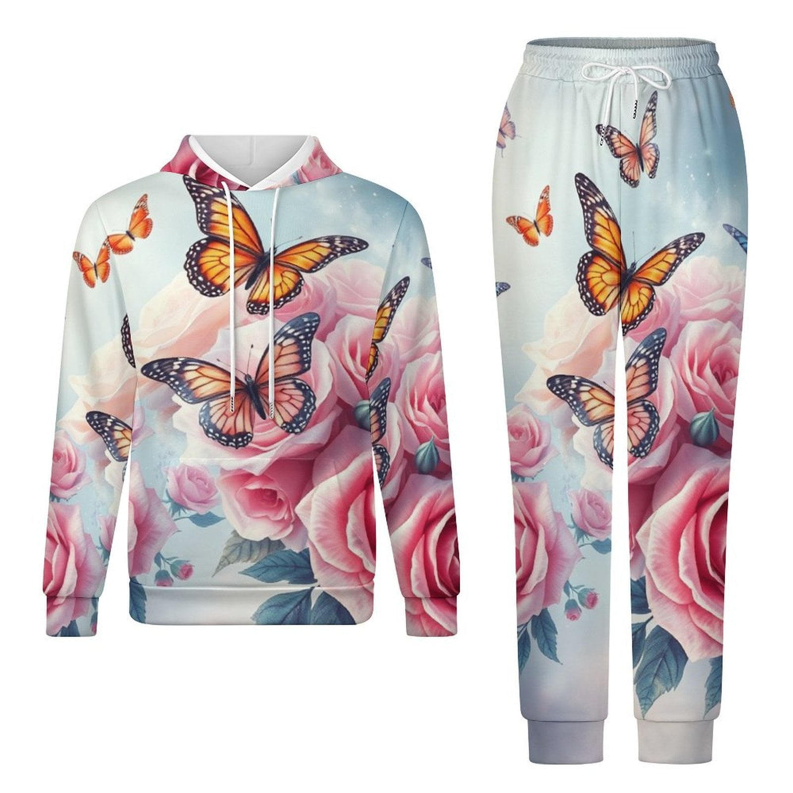 Butterflies And Roses.(2) Hoodie And Pants Set Tracksuit Men Women ...