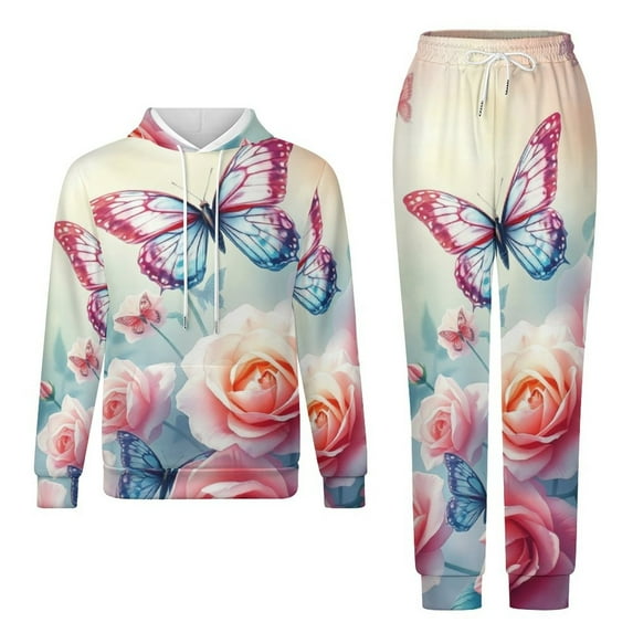 Butterflies And Roses Hoodie + Pants Suit Cool Men/Women 2 Pcs ...