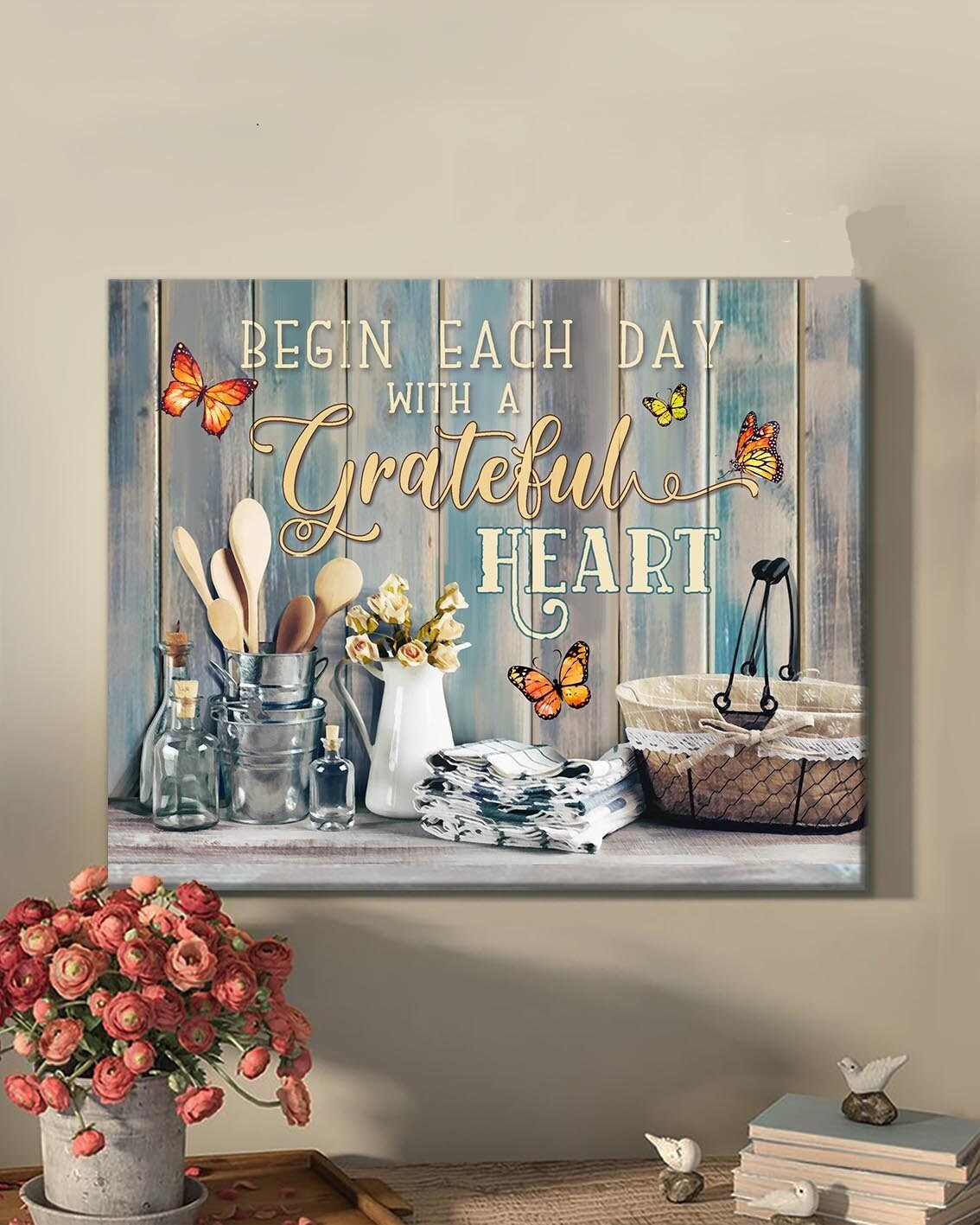 Butterflies Beagin Each Day With A Grateful Heart Canvas Poster ...