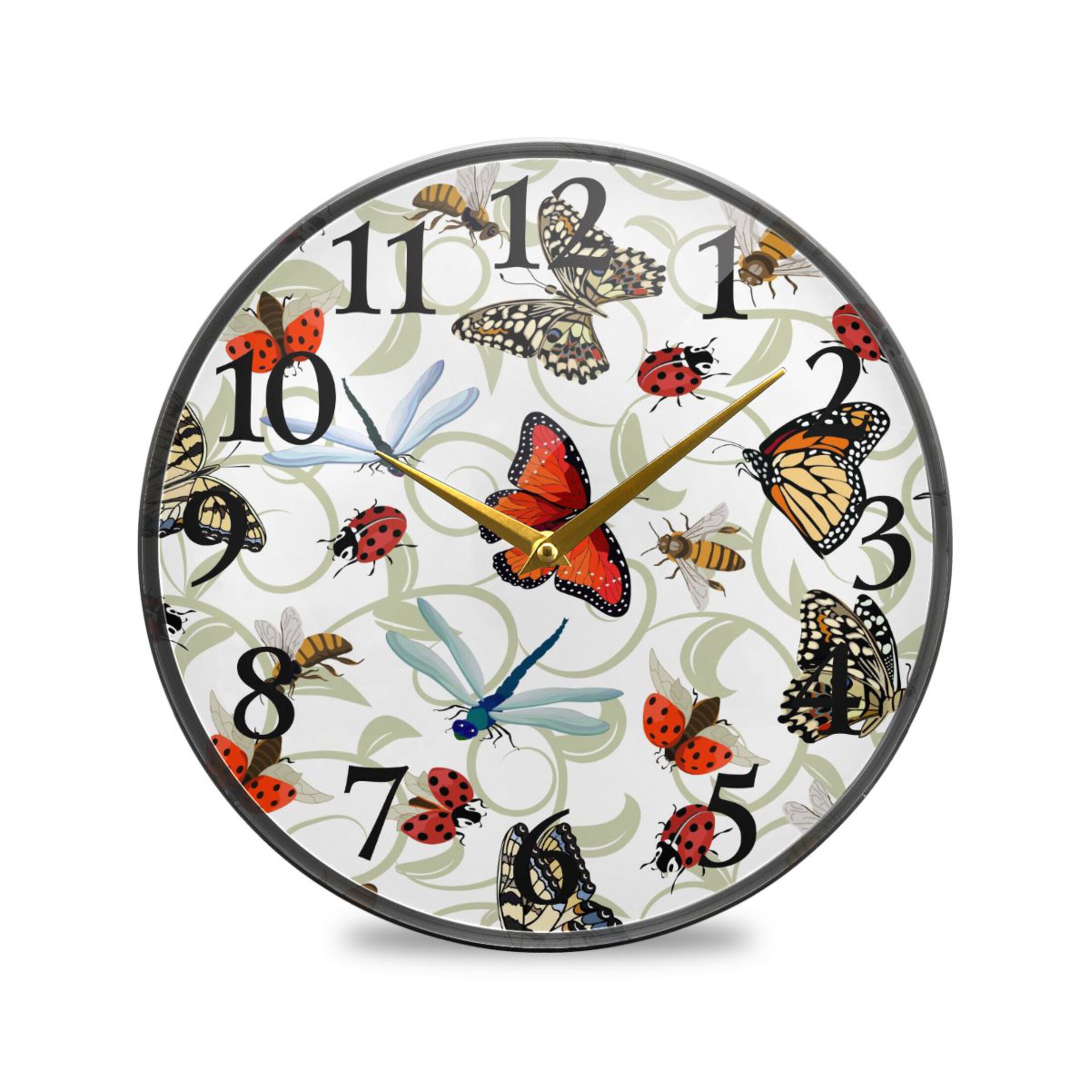 Butterflies Bees Dragonfly Wall Clocks Battery Operated 11.9 Inch Round ...