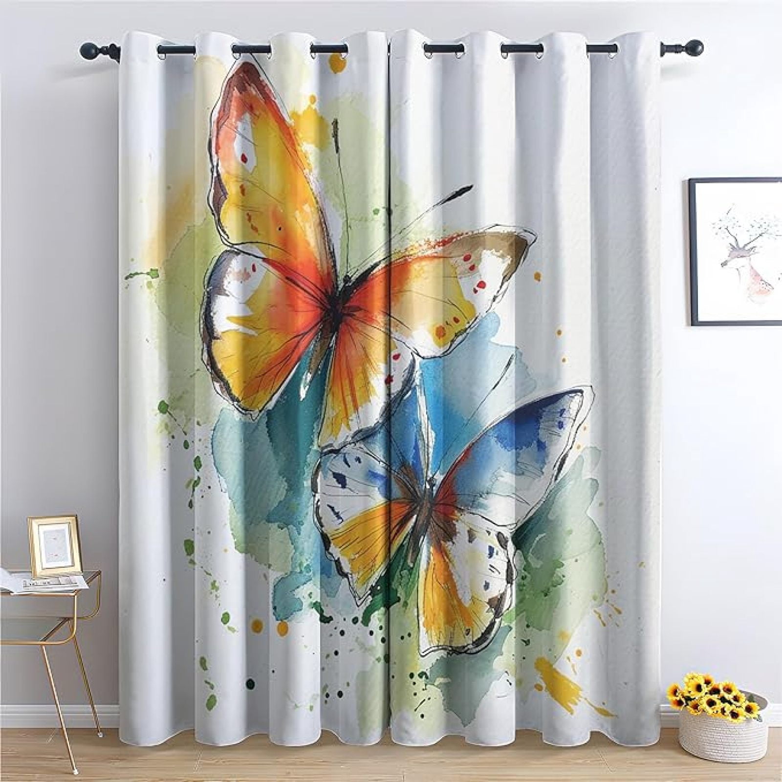 Butterflies Blackout Curtains, Watercolor Butterfly Curtains for ...