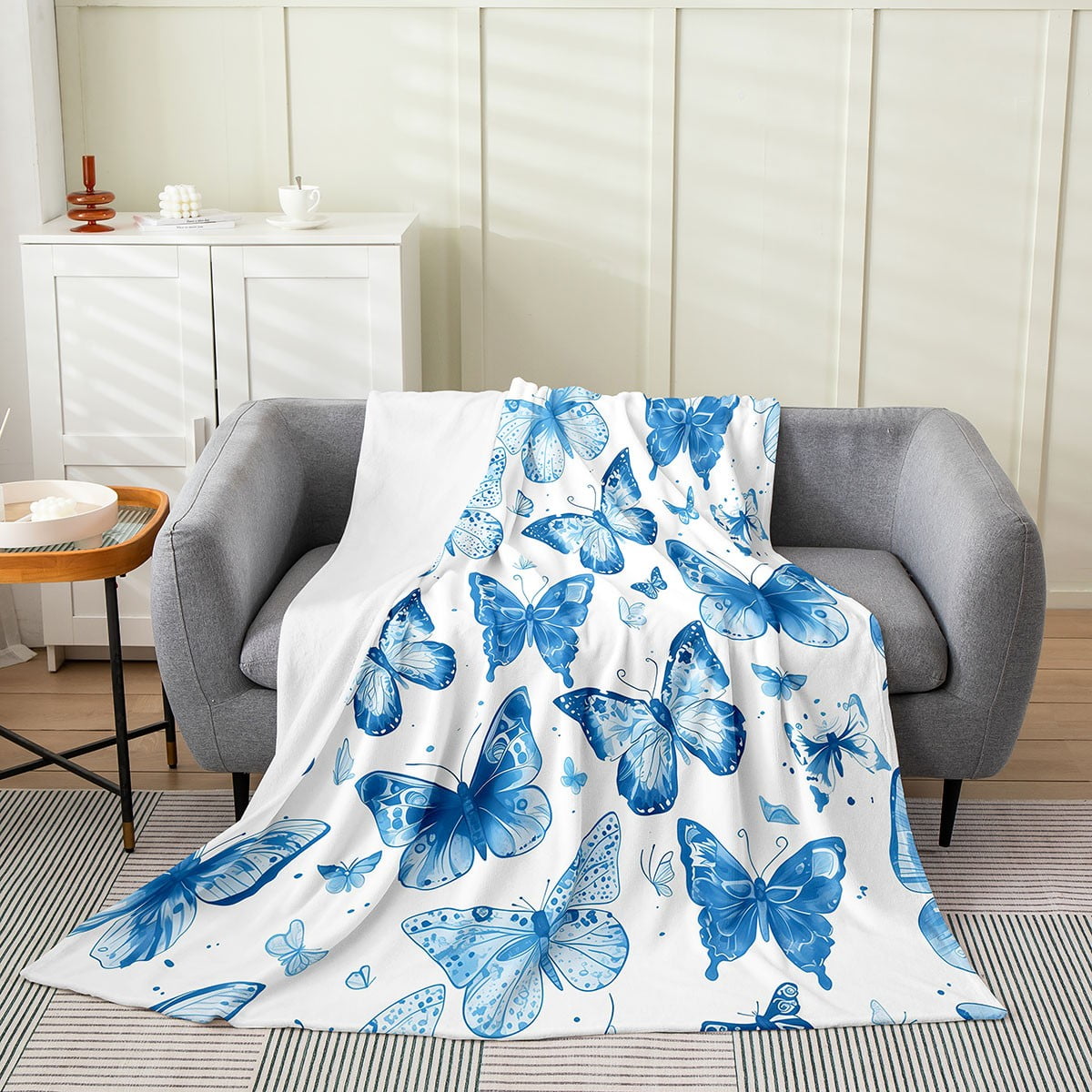 Butterflies Blanket 30x40,Vintage Blue Butterfly Throw Blanket Lady ...