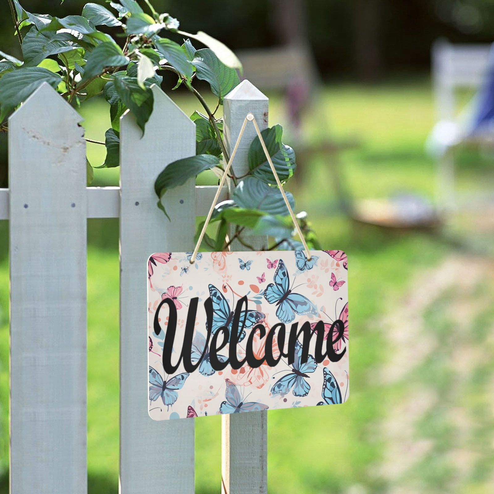 Butterflies Blue Pink Welcome Sign for Front Door Porch Wreath Door ...