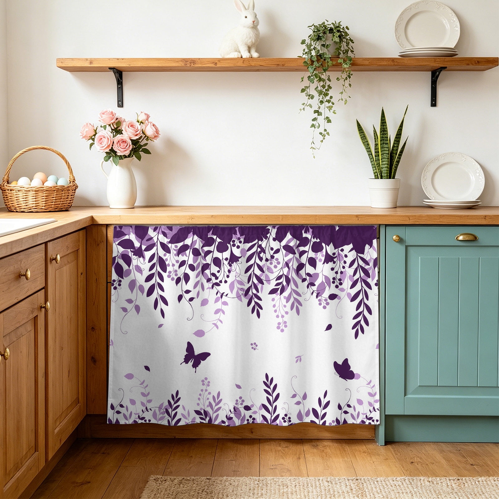 Butterflies Cabinet Curtains 11" W x 13" L Spring Purple Butterfly ...