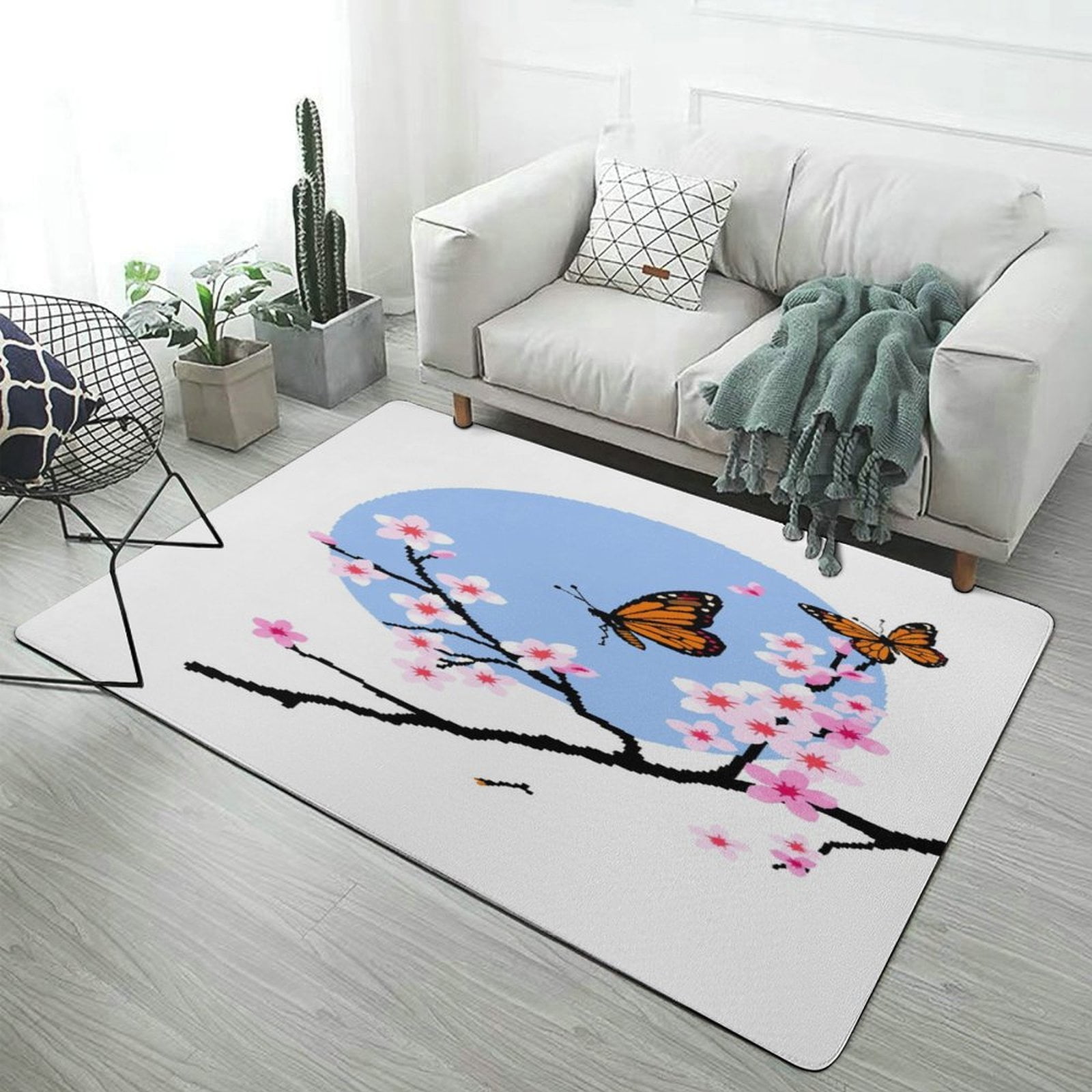 Butterflies Cherry Blossoms Spring Carpets for Living Room Luxury ...