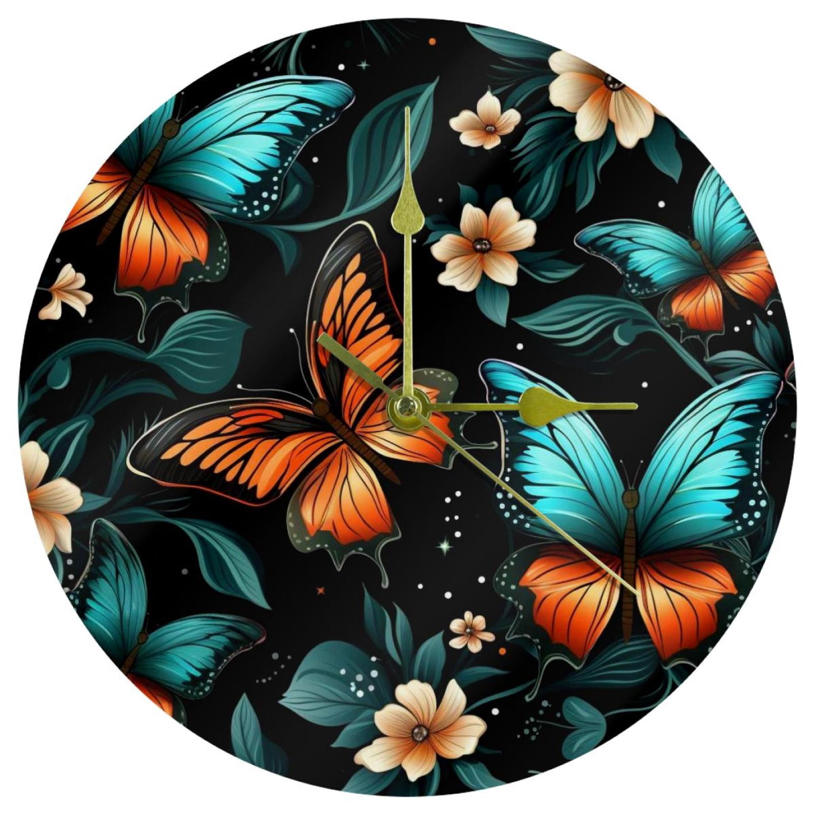 Butterflies Circular Acrylic Wall Clock - Elegant Timepiece for Home or ...