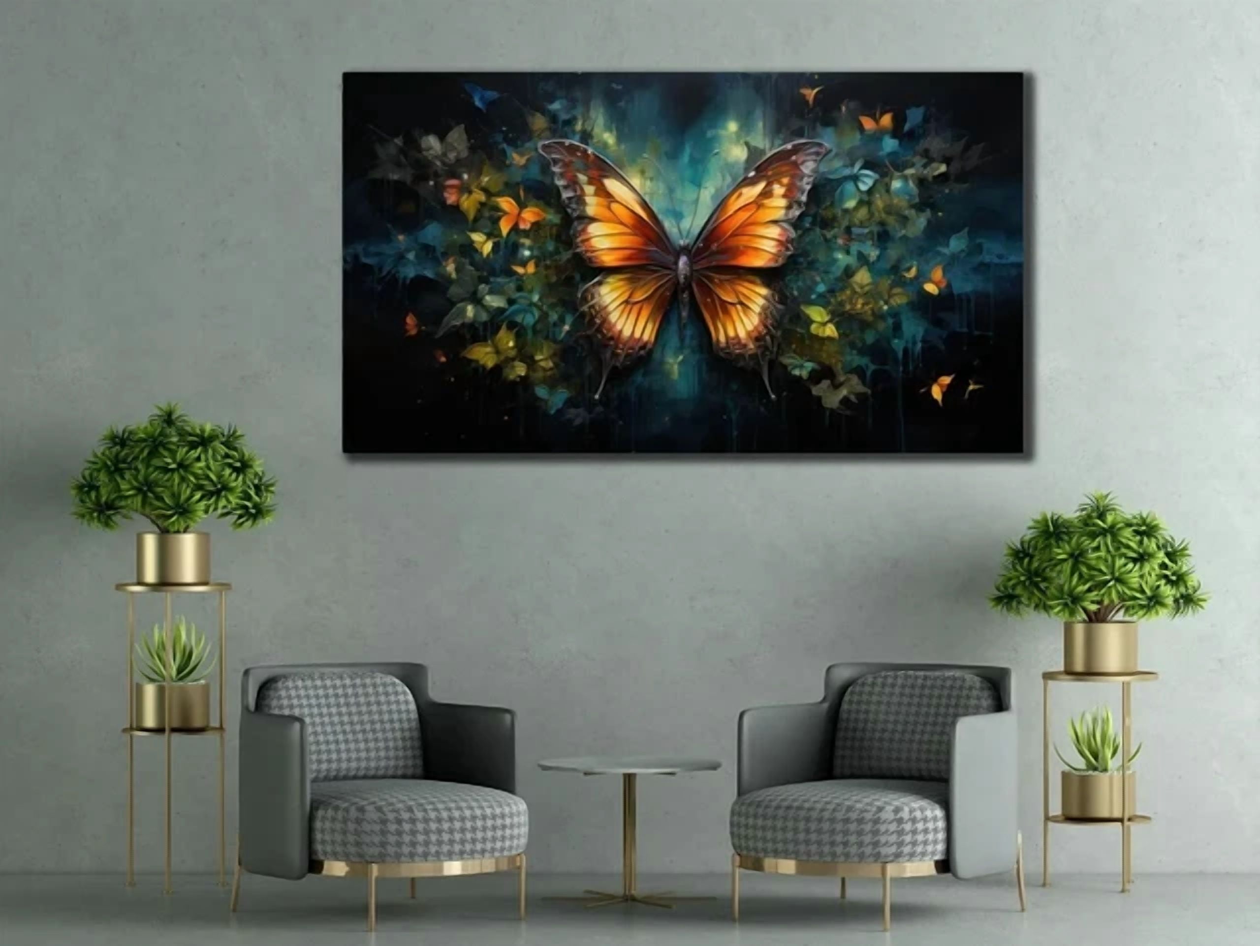 Butterflies Colorful Art Abstract Dark Wall Art Home Decor Vintage Gift ...