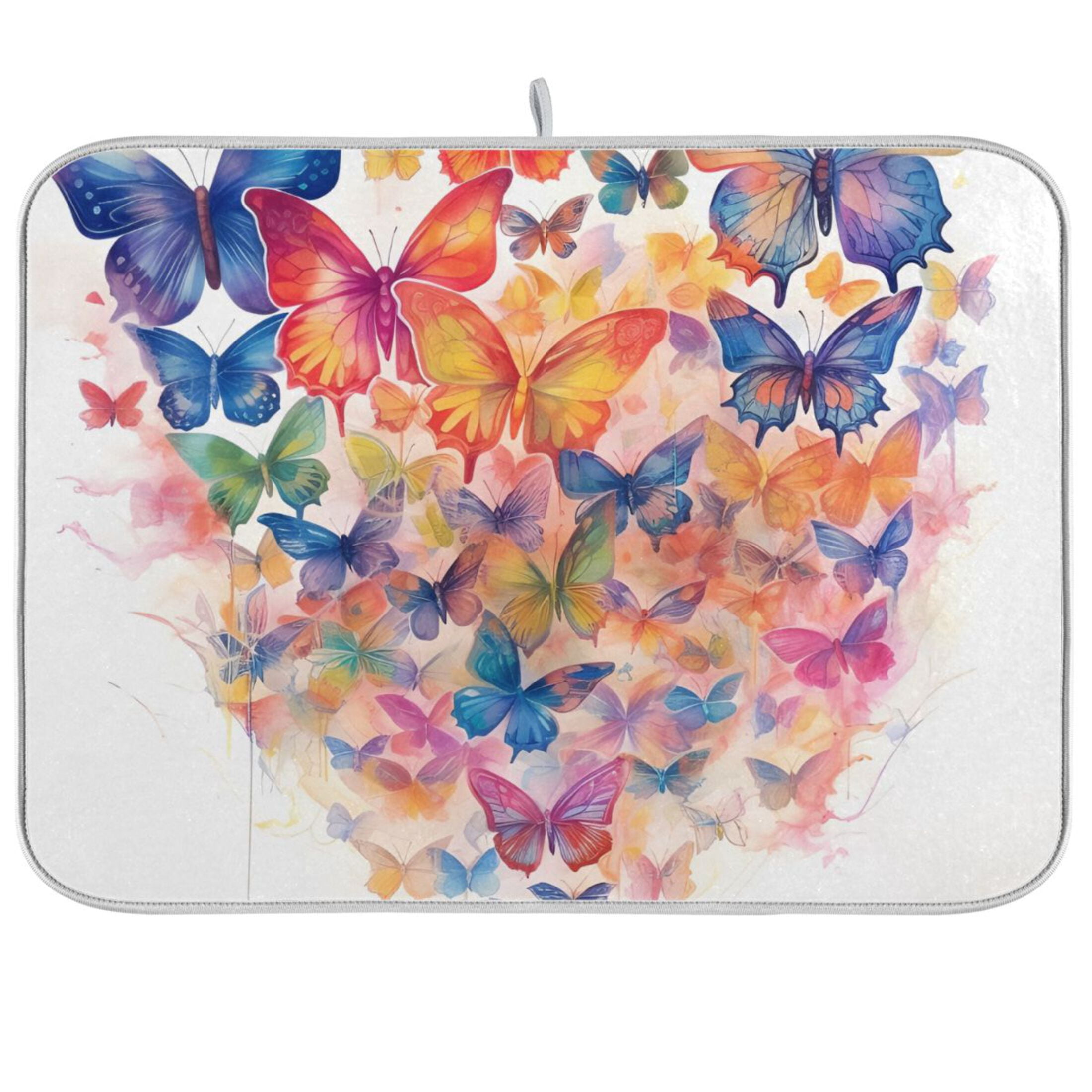 Butterflies Colorful Dish Drying Mat Microfiber Kitchen Pad Large ...