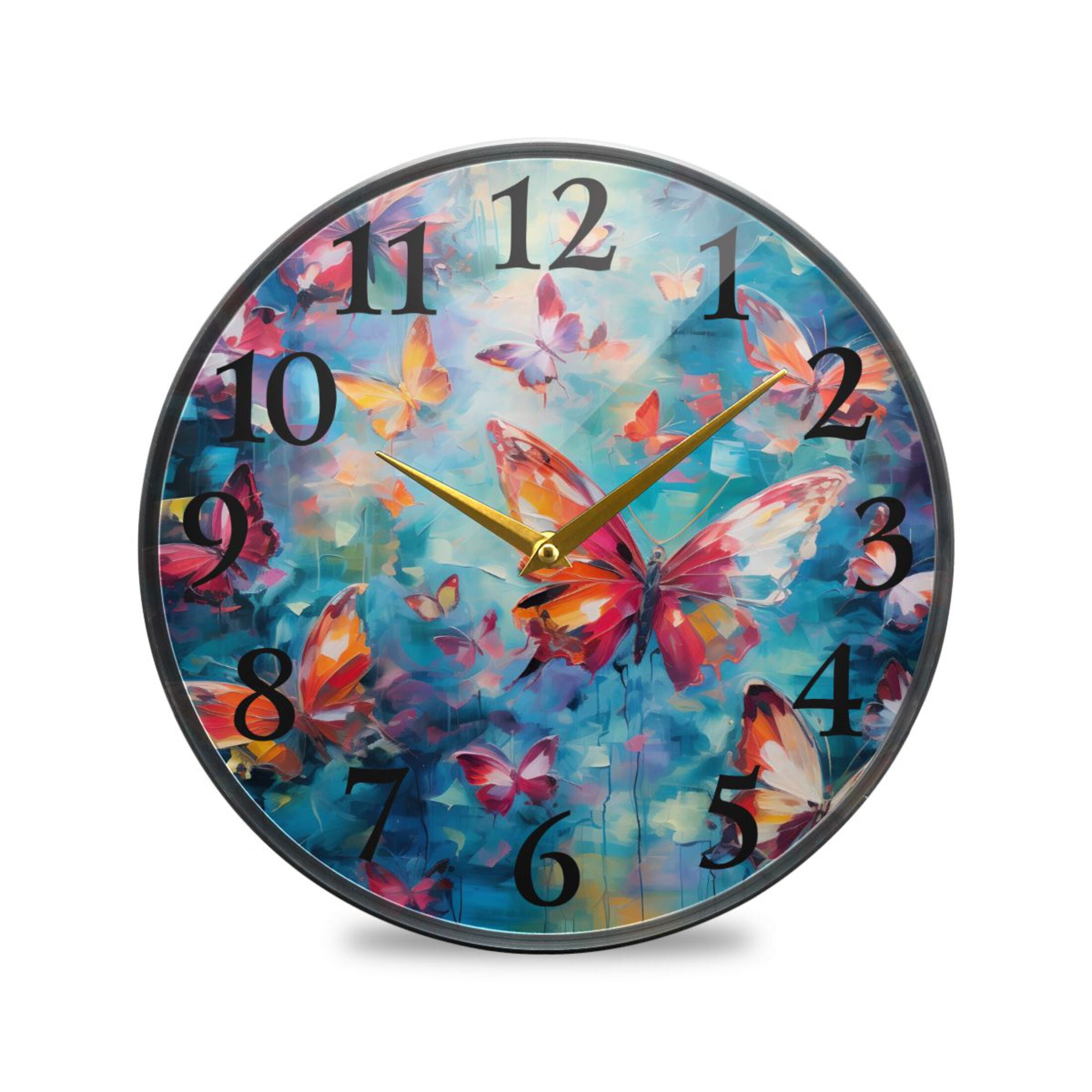 Butterflies Colorful Wall Clocks Battery Operated 9.5 Inch Round Clock ...