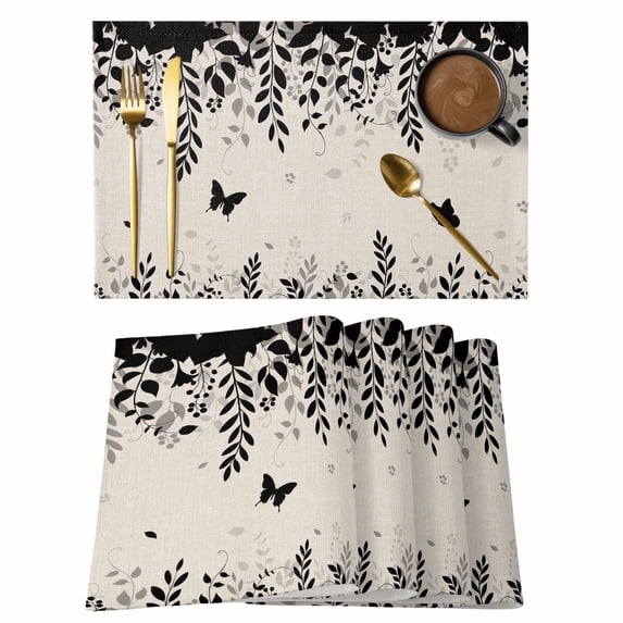 Butterflies Cotton Linen Placemats Set of 2, Spring Black Butterfly ...