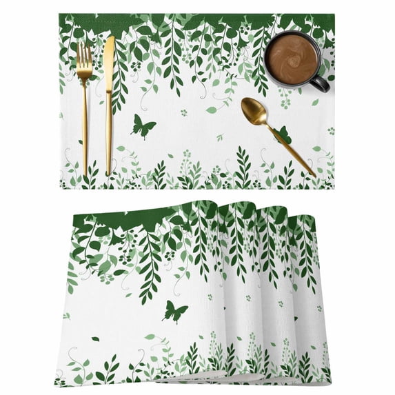 Butterflies Cotton Linen Placemats Set of 2, Spring Green Butterfly ...