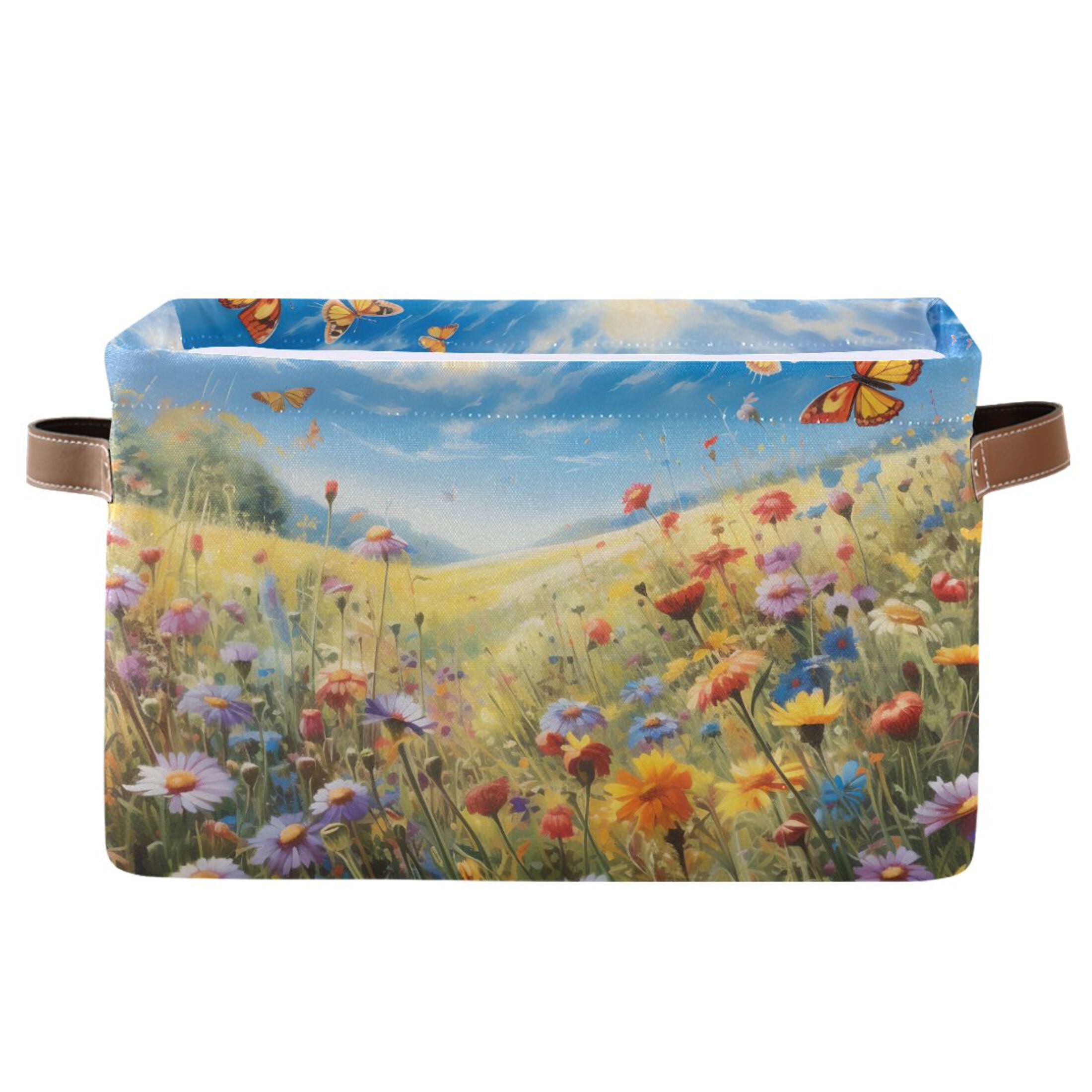 Butterflies Daisy Flowers Storage Basket Large Bin Laundry Boxes Toys ...