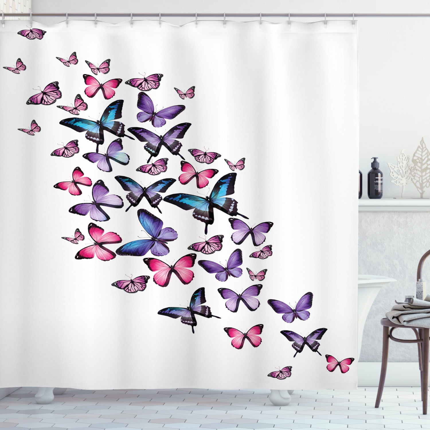 Butterflies Decoration Shower Curtain Set, Many Different Butterflies ...