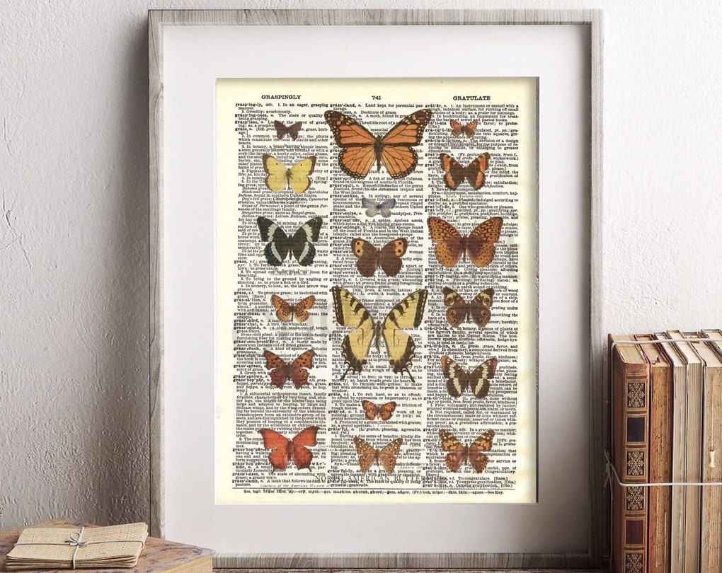Butterflies Dictionary Art Print ,Decor For Living Room Bedroom, 12x18 ...