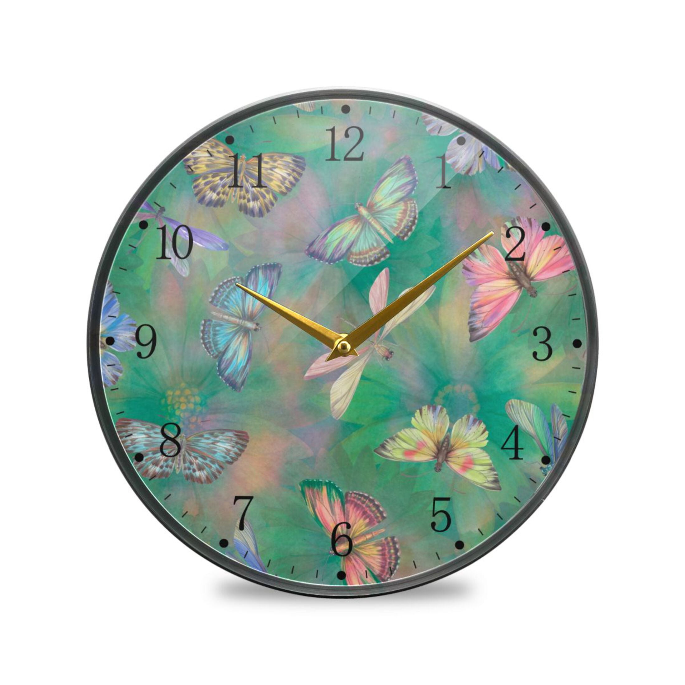 Butterflies and Dragonflies on Flowers Acrylic Wall Clocks Quiet Round ...
