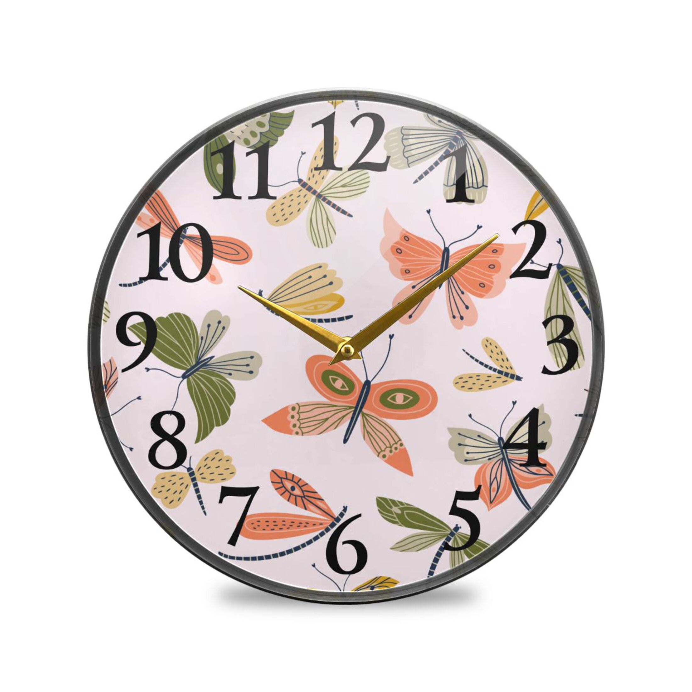 Butterflies and Dragonflies on Pink Wall Clocks Battery Operated 9.5 ...