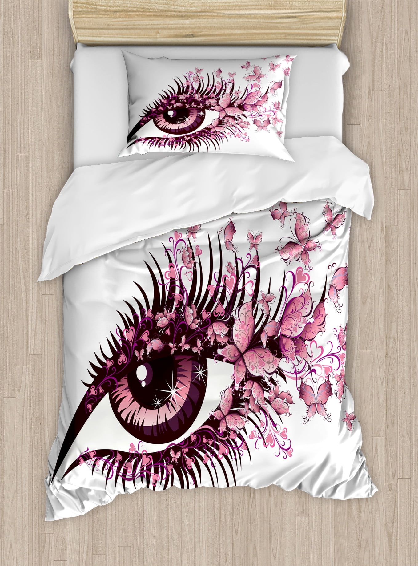Butterflies Duvet Cover Set, Female Eye Eyelashes Mascara Stare Party ...