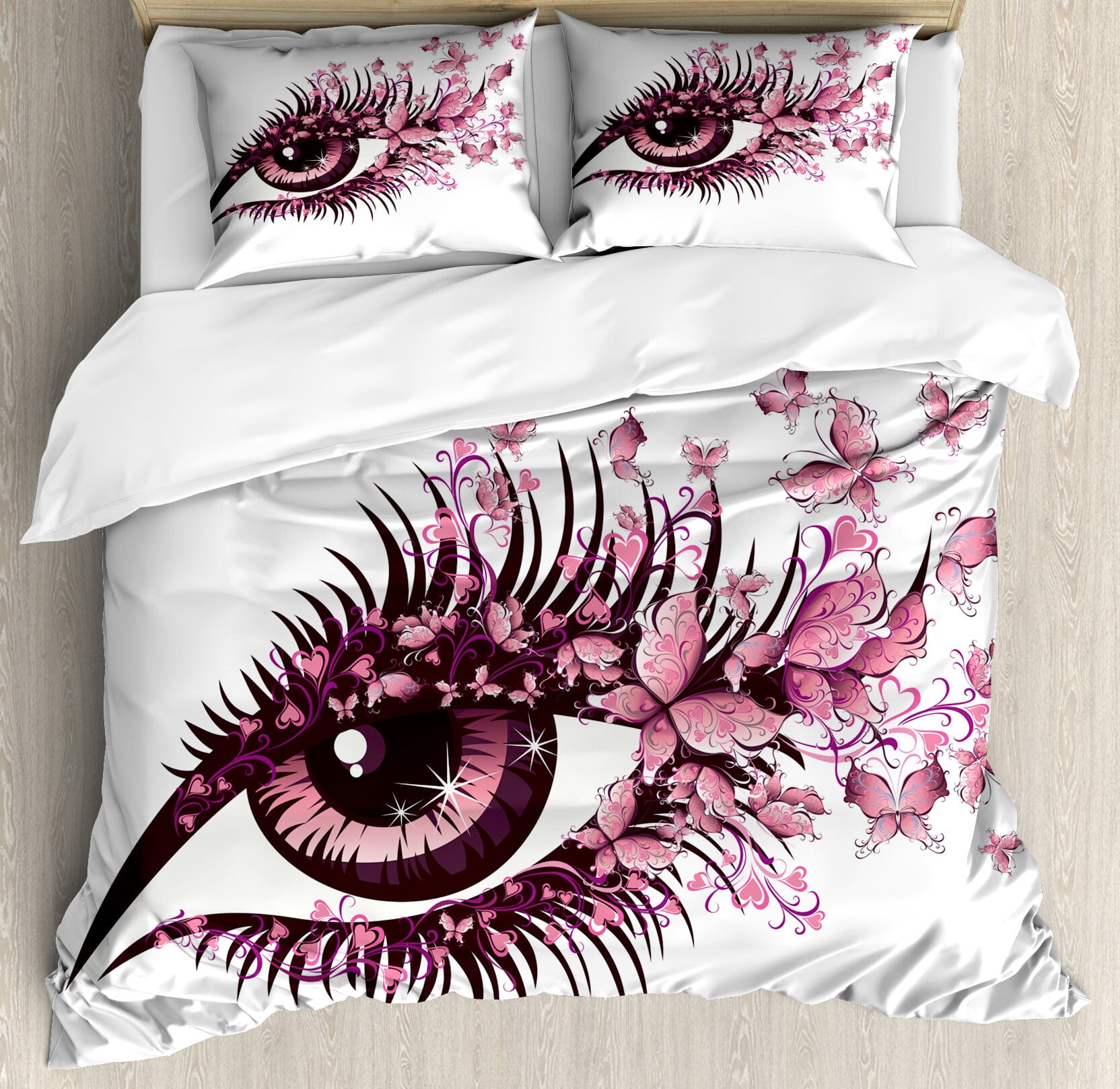 Butterflies Duvet Cover Set, Female Eye Eyelashes Mascara Stare Party ...