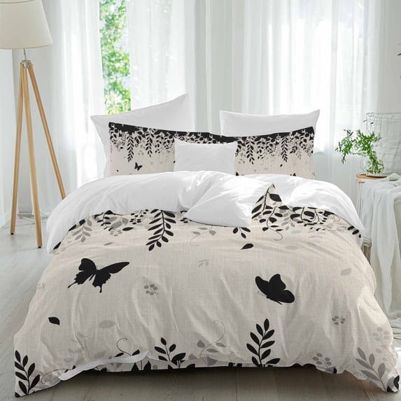 Butterflies Duvet Cover Set King Size, Spring Black Butterfly Falling ...