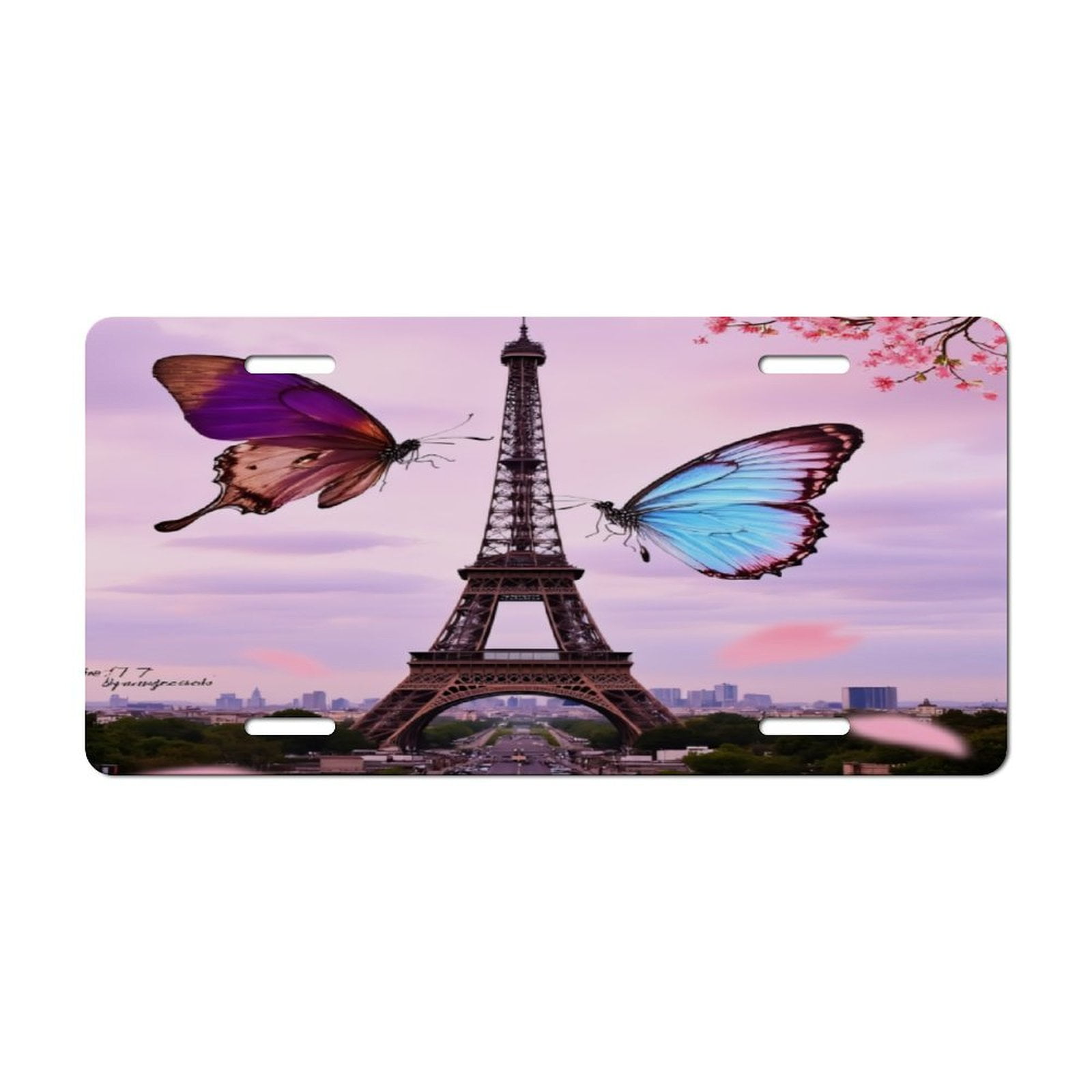 Butterflies over Eiffel Tower Car Decorative Front License Plate,Vanity ...